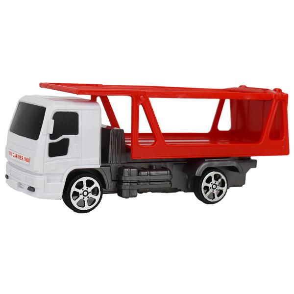 働く車シリーズ　子供に人気のプルバック式のおもちゃ後ろに引いて手を離すと走ります。荷台が動いて（折りたたまれているスロープが伸びます）別売りのミニカー乗用車を2台のせることができます。本体サイズ：14.5cm×5.5cm×6cmパッケージサ...