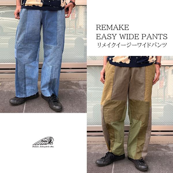 INDIAN MOTOCYCLEからリメイクのガーデニングパンツです。程よいワイドパンツでゆったりと、夏も涼しくはけます。※ユーズド品を使用したリメイク商品ですので、一点一転生地の色の出方や配置が写真とは異なります。ご理解の上、一点ものとし...