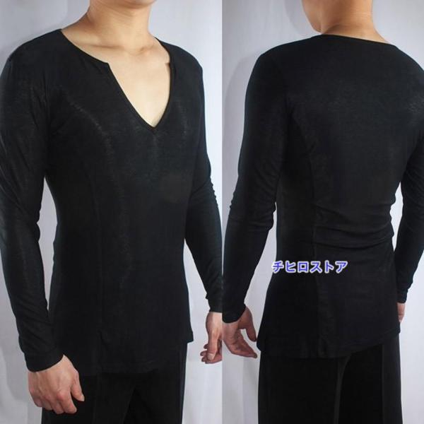 [ 商品名 ]【サイズ有XS-2XL】男性社交ダンス衣装 ブラック ダークグレー Vネック 競技用 ラテンダンスシャツ メンズラテンシャツ 男性用 ダンス衣装　ダンスウェア 練習着 ラテン ルンバ チャチャチャ 演出 発表会 パーティー d...