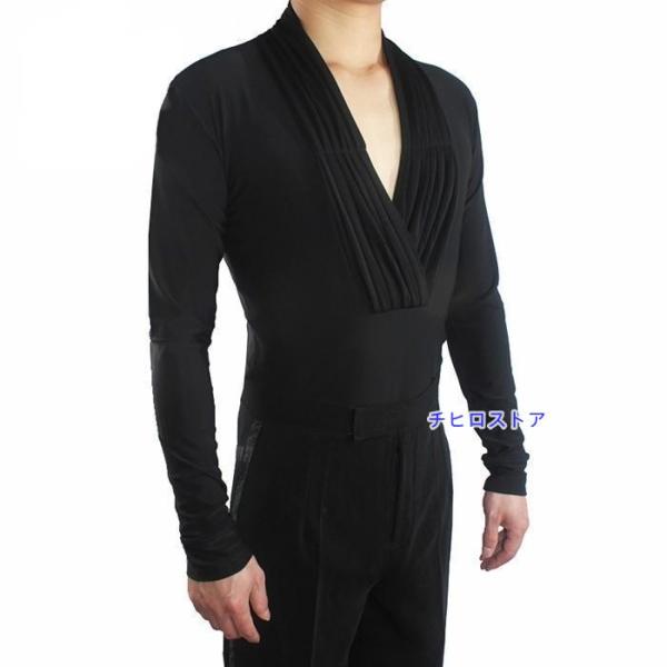 [ 商品名 ]【サイズ有XS-XL】男性社交ダンス衣装 ブラック Vネック 競技用 ラテンダンスシャツ メンズラテンシャツ 男性用 ダンス衣装　ダンスウェア 練習着 ラテン ルンバ チャチャチャ 演出 発表会 パーティー da198h2h2...