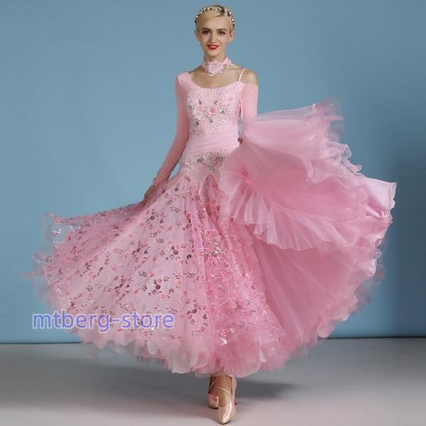 社交ダンスドレスレディース モダンダンス ロング丈ワンピース 長袖