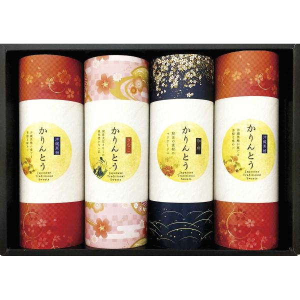 内容：かりんとう（沖縄黒糖×2・きなこ・珈琲）各50g  【小麦】生産国：日本国産きなこをまぶし、甘さを抑え少し塩味に仕上げた懐かしい味のきなこかりんとうと、昔ながらの定番の味クセになる美味しさの風味豊かな黒かりんとう、珈琲の香ばしさが甘み...