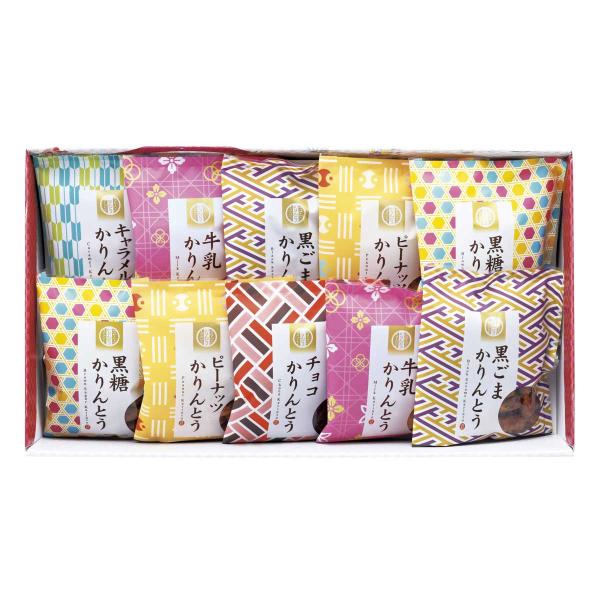 内容：かりんとう（黒ごま×2・黒糖×2・牛乳×2・ピーナッツ×2・チョコ・キャラメル）各45g  【乳成分・小麦・落花生】生産国：日本様々なフレーバーを楽しめるかりんとうのセットです。内祝 内祝い 御礼 粗品 景品 記念品 社員会 町内会 ...
