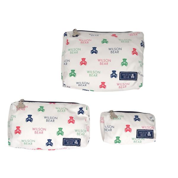 小物の収納に便利な3つのサイズ。マチがあるので、置いた状態で中の収納物の出し入れが可能。■商品名：ONE BEAR COSMETIC BAG■品番：WR8015403001■カラー：ホワイト■サイズ：S：6×8×16cm、M：7×13×23...