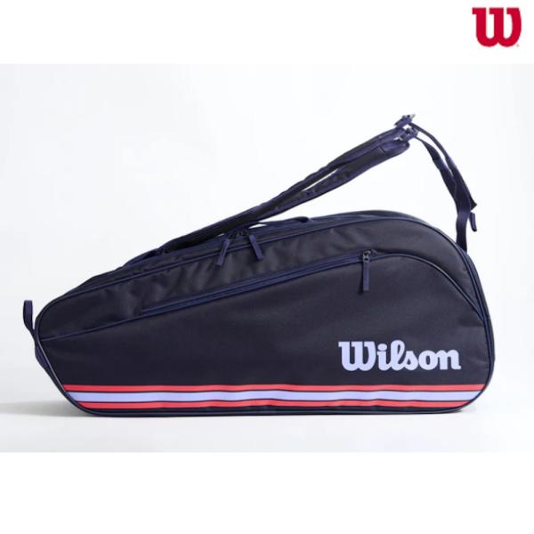 ■品番：WR8050101001■商品名：TEAM J 6PK RACKET BAG■カラー：ネイビー/ピンク■サイズ：76×24×33cm■素材：ポリウレタン+ポリエステル■商品説明：　ウイルソン定番のラケットバッグが新しいデザインで登場...