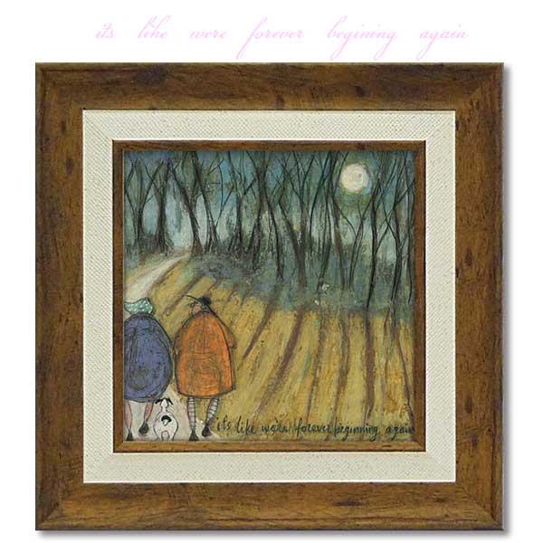 イギリスの作家サムトフトのアートフレーム【永遠のアイがまた始まるよ】です。サムトフトの不思議な世界は優しい雰囲気で癒されます。絵の表面に透明のゲルを使って凹凸加工を施し、油絵のような質感を出しています。ガラスを使用していない額縁なので割れる...