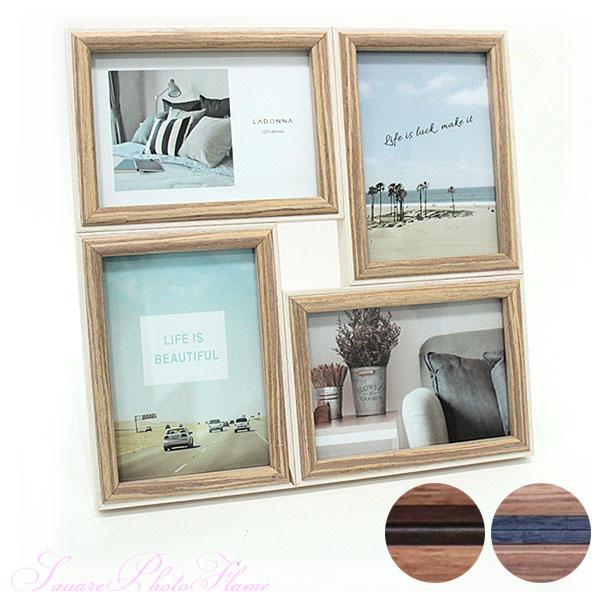 L版サイズのシンプルな木目のフレームを縦・横に配置したおしゃれな4窓フレームです。モダンインテリアというコンセプトを追求し心地よい大人の空間を演出する、センスあふれるスタイリッシュなデザインです。スタンドで立てて置いても、裏面の金具で壁に取...