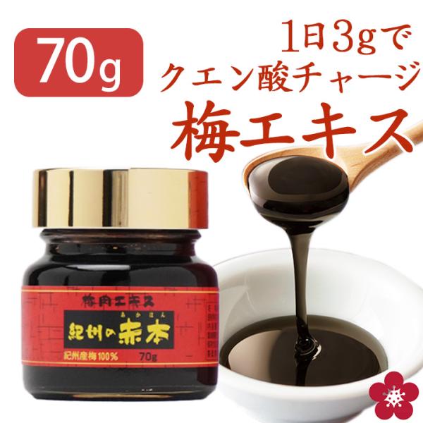 梅肉エキス 紀州の赤本純正70g毎日頑張りたいあなたを、梅の力で応援する健康食品です。クエン酸は古くから注目されている成分です。レモンの10倍ともいわれるクエン酸と、梅エキス独自の成分ムメフラールで皆様の健康を支えます。昔ながらの製法を守り...