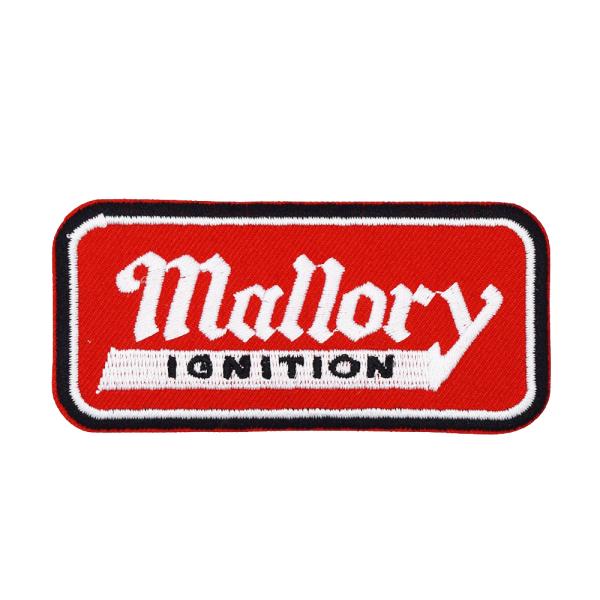 malloryロゴワッペン！アメリカの老舗イグニッションブランド「mallory」ワッペン。ノスタルジックな雰囲気のあるロゴマークは、ワッペンカスタムにぴったりの逸品です♪<BR>裏面に接着用糊が付いているので、アイロンでの簡単...