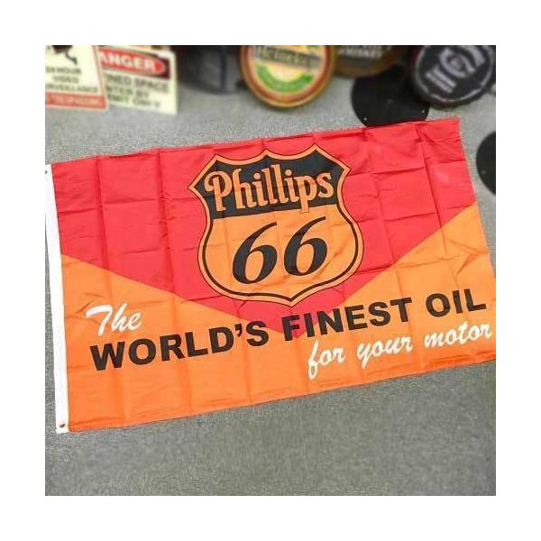 フィリップス66 フラッグ！ガレージやお部屋の壁などにいかがでしょうか。お値段もお求めやすく、オススメです！サイズ：約 150×90cm※本来、アメリカ(インチ)規格サイズのため多少誤差ございます。※製品の性質上、プリントずれやしわ、糸のホ...