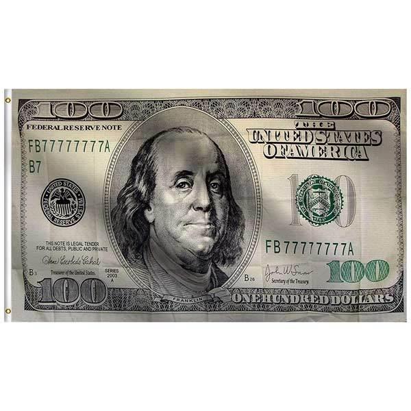 100ドル札 100$ フラッグ です！ガレージやお部屋、お店のディスプレイにもおすすめです。アメリカンな雰囲気作りにおすすめです！※プリントずれやシワ、糸のホツレ等がある場合がございます。ご了承の程お願いいたします。サイズ：約 155×9...
