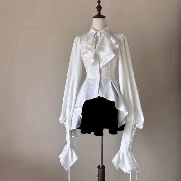 【商品内容】ロリータブラウス【素材】ポリエステル【カラー】ホワイトブラック【サイズ参考(cm】S------バスト78/ウェスト66/肩幅36M-----バスト82/ウェスト70/肩幅37L------バスト86/ウェスト74/肩幅38【サ...
