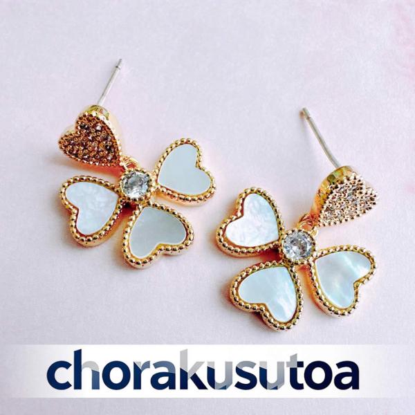 カラー:GOLD素材:亜鉛合金  silver925（ポスト部分）  キュービックジルコニア  シェルタイルサイズ:2cm×1.5cm※ポスト部分はsilver925素材を利用しております。大変柔らかい素材のため曲がりやすいですが、指で押し...