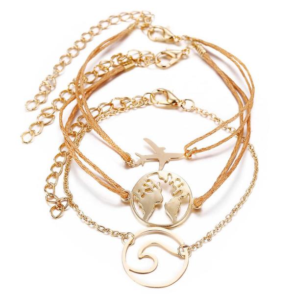 説明  特徴:..時代を超越した古典的なスタイルで女性のファッションワードローブを広げる完璧なジュエリー。服にも合わせやすいです。ブレスレットのユニークな調節可能な多層デザインは非常にファッションです. くりマップの装飾だけでなく、群衆の中...