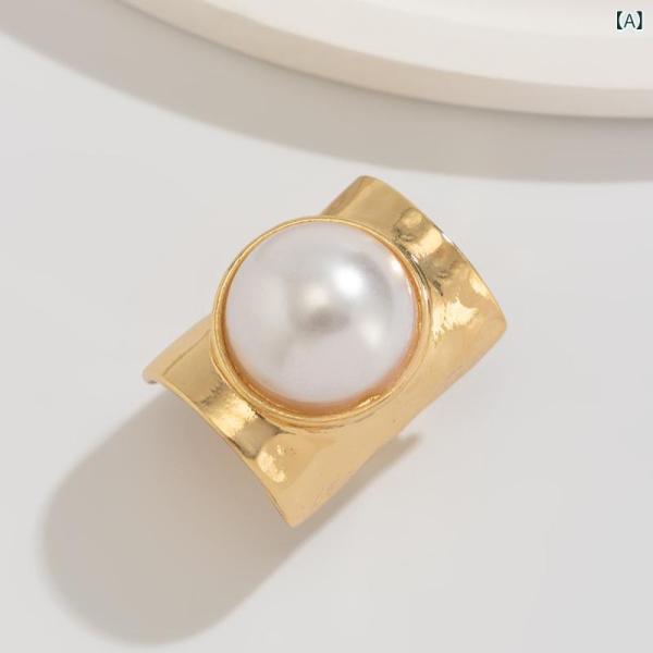 カテゴリ:リング素材:合金、模造パール:幾何学模様加工:電鍍カラー展開:ライトゴールド、ホワイトK特徴:円形、環状スタイル:大胆テイスト:個性派対象:女性用