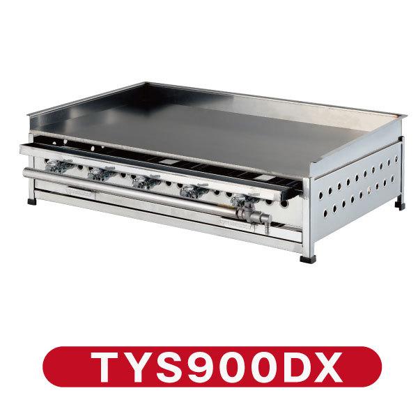 IKK業務用グリドル 卓上用 引出付 TYS900DX●外形寸法　W914×D564×H270●鉄板寸法　W900×D550×H12●バーナー　5本●ガス消費量　プロパン/11.52kw　都市ガス/9,905kcal●ガス接続口　プロパン/...