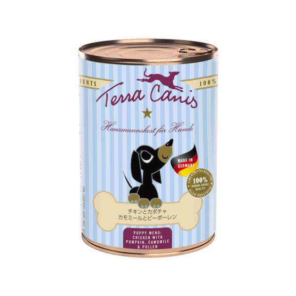 パピーの健康な身体を作る大事な時期に幼犬期に必要な栄養素を閉じ込めた1缶です。健康的な生活の基盤は最初の数ヶ月で決まると言われています。 TerraCanis　PUPPYメニューには、たくさんの新鮮な筋肉、健康的な野菜、果物、ハーブ、そして...