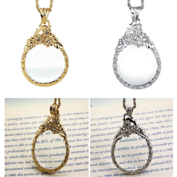 上品なクリスタルストーンのフラワー柄がエレガントなルーペペンダントお出かけに便利！老眼鏡がなくても大丈夫。メガネをかけなくても使えるアクセサリー感覚のお洒落な、ペンダントルーペファッション性が高くオススメです。外出先で書類を記入する時や、新...