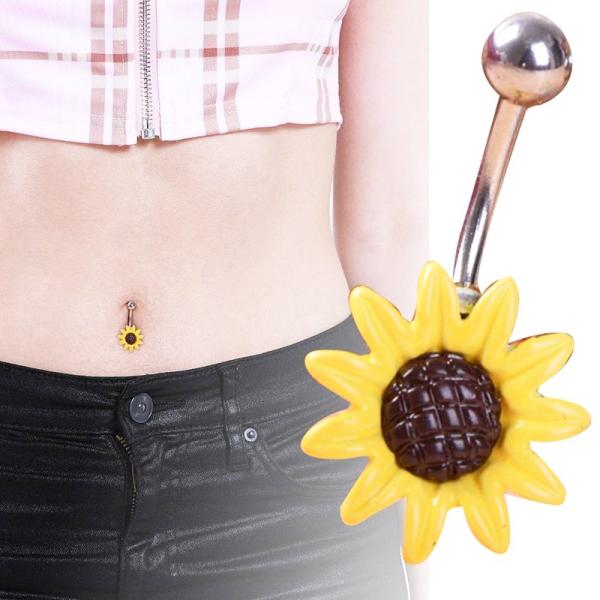 元気いっぱい☆ かわいい★ ひまわり 向日葵 をモチーフにしたボディピアス（ヘソピアス）おへその部分にジャストフィット♪耳につけてもカワイイです◆ 素材：サージカルステンレス（向日葵はアクリル）◆ ゲージ：14G◆ ボールサイズ：直径 5m...