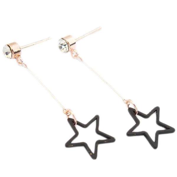 キラリと光るジルコニアと黒いオープンスターが可愛いロングピアス両耳用（2個セット）アメリカンピアス ロングピアス スイングピアス ピアス レディース アクセサリー 結婚式 パーティー ドレスアップ 2次会 フォーマル シンプル スター 星 ...