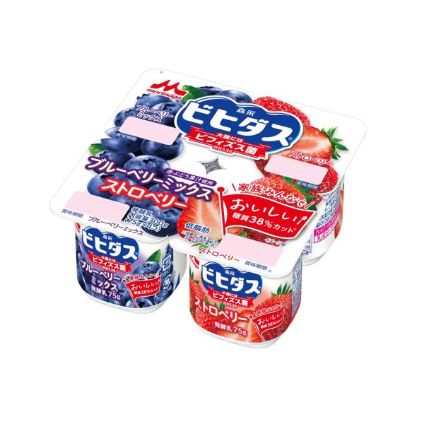 送料無料 北海道、沖縄は別途送料がかかります。ビフィズス菌BB536が入った低糖質タイプの4ポットヨーグルトです。ヨーグルトにおなじみの「ブルーベリー」2つと「ストロベリー」 2つのアソートタイプです。【商品概要】内容量 75g×4保存方法...