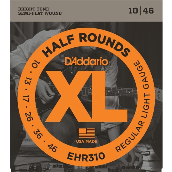 D'Addario EHR310 XL Half Rounds Regular Light エレキギター弦403ステンレススチールを使用したハーフラウンドは、一度ラウンドワウンド弦を巻いた後、表面が滑らかになるまで高精度な研磨加工処理を行っ...
