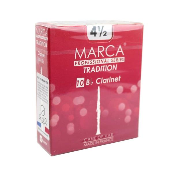 MARCA TRADITION B♭クラリネット リード[4.1/2] 10枚入り※商品の性質上、商品の返品・交換はお受け出来ません。フランス産最上質ケーンの直径の最も厚い部分のみを使用し、ハンドメイドで仕上げている高品質のリードです。ケー...