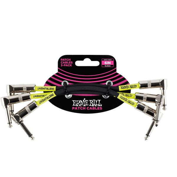 パッチケーブル 15.24cm LL 3本セット アーニーボール ERNIE BALL 6050 6" ANGLE/ANGLE PATCH CABLE 3-PACK BLACK。非常にフレキシブルな楽器用シールド・ケーブルの6" Patch...