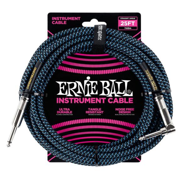 ERNIE BALL ＃6060 25ft Braided Cables Black / Blue ギターケーブル絡みにくく、巻きグセの付きにくい編組のアウター・ジャケットを採用した楽器用シールド・ケーブルの25' Braided Stra...