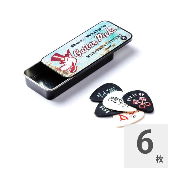 JIM DUNLOP RWT02M REV WILLY MEDIUM ピック＆ケースRev. Willy’s Mexican Lotteryデザインのピック＆ケースセットです。厚さ：Mediumピック6枚＆ケース