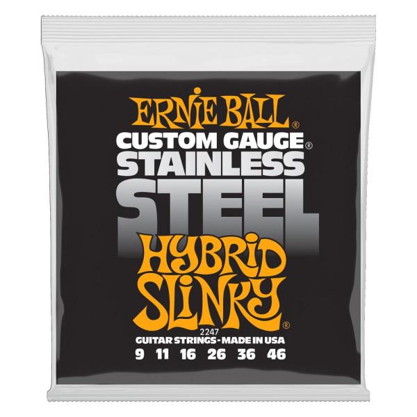 ERNIE BALL 2247 Hybrid Slinky Stainless Steel Wound 9-46 Gauge エレキギター弦ワウンド弦に、錆びに強く耐久性に優れたステンレス・スティール・ワイアーを採用したモデルです。アタック...