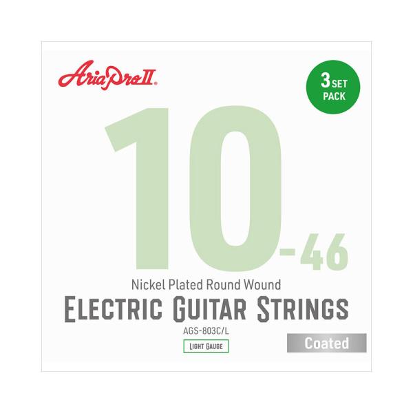 AriaProII AGS-803C/L コーティング エレキギター弦 3セットパック  -Coated, Light, 3sets- Electric Guitar 芯線には上質な6角芯を採用したコーティングストリングス。 極薄いテフロン...