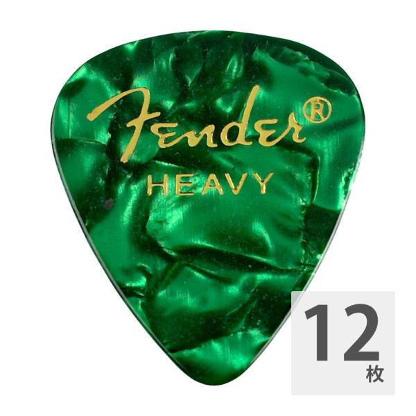 フェンダー ギターピック 12枚 セット ヘビー 351 Shape Green Moto Heavy Fender。フェンダーで最もスタンダードなピックです。あらゆるジャンルに対応できます。素材：セルロイドシェイプ：351ゲージ：ヘビーカ...