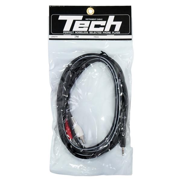 Tech MP-2 ステレオミニフォンオス-RCAオス×2 2m オーディオケーブルポータブルプレーヤー等のヘッドフォン端子とミキサーやアンプなどの接続にお使い頂けます！AV機器に使用されている例の多い白と赤のプラグ：RCA×2とステレオミ...