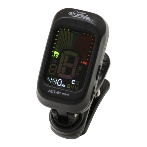 ギターチューナー クリップ式 ARIA ACT-01 mini クリップチューナー アコギ チューナー ギターのヘッドなどに挟んで使用するクリップチューナーです。コンパクトなサイズと、3色のカラーメーターで分かりやすくチューニングのズレを示...