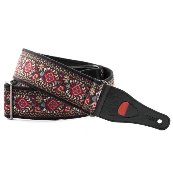 Righton! STRAPS WOODSTOCK II RED ギターストラップ  Standard Plus Series Vintage strap  鮮やかな色彩とクールなビンテージパターンが特徴の60年代ジャガード織りのビンテージ...