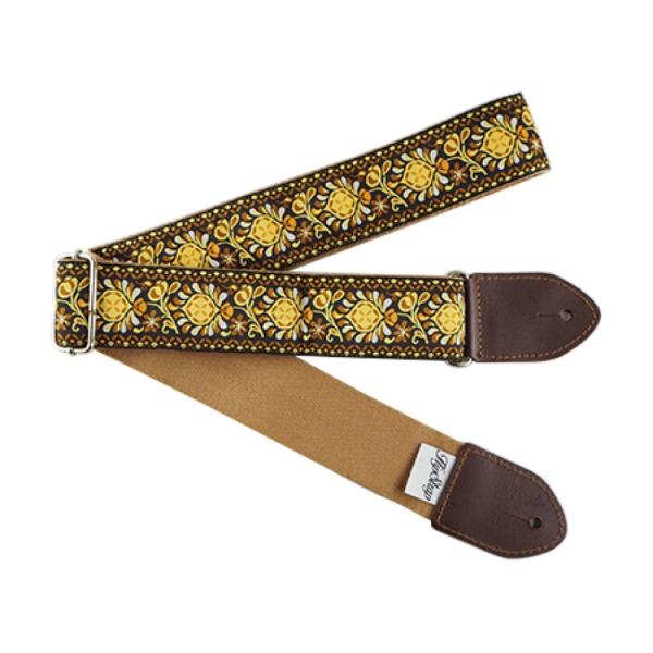 HipStrap Gold Haze ギターストラップヴィンテージテイストのジャガード織りの表生地、メタルパーツ、本革のスモールタブ、Dupont製のナイロンバックといった70年代当時のミュージシャン達が愛用していたスペックを再現しました。...