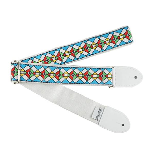 HipStrap Stained glass blue ギターストラップヴィンテージテイストのジャガード織りの表生地、メタルパーツ、本革のスモールタブ、Dupont製のナイロンバックといった70年代当時のミュージシャン達が愛用していたスペッ...