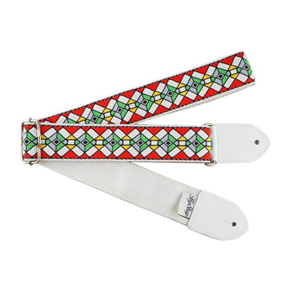 HipStrap Stained glass red ギターストラップヴィンテージテイストのジャガード織りの表生地、メタルパーツ、本革のスモールタブ、Dupont製のナイロンバックといった70年代当時のミュージシャン達が愛用していたスペック...