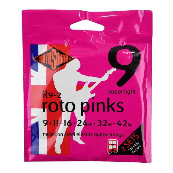 ロトサウンド ギター弦 2セットパック R9-2 Roto Pinks 2Sets NICKEL 9-42 エレキギター弦 2セット入り ROTOSOUND【2-Sets Rotos Super Light Nickel on Steel ...