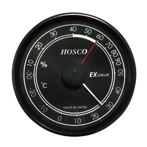 HOSCO H-HT60 温湿度計黒を基調としたシンプルかつ視認性の高い温湿度計です。温度表示を上部に配置し、楽器の適正湿度となる40〜60%を簡単に見ることが出来ます。