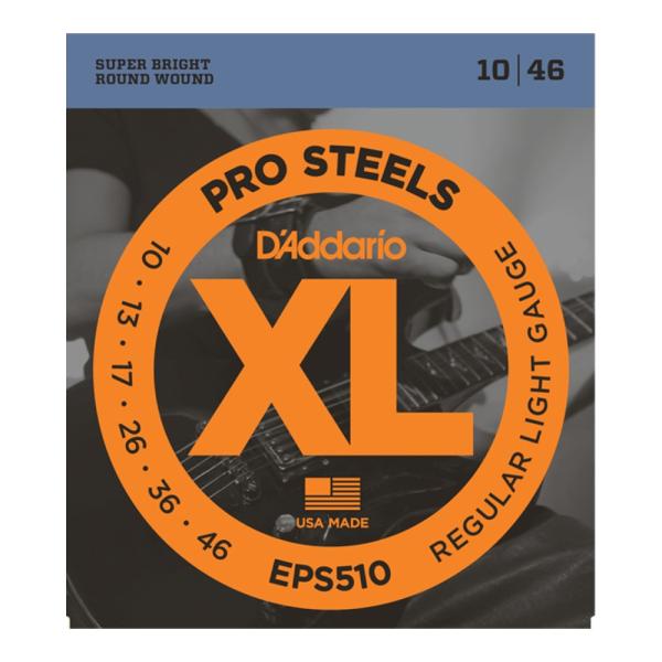 D'Addario ダダリオ製のエレキギター弦 EPS510です。ダダリオエレキ弦のラインナップの中では最もブライトなサウンドが特徴のプロスチール弦。従来のステンレス弦に近い粒立ちの強いトーンです。010.013.017.026.036.0...
