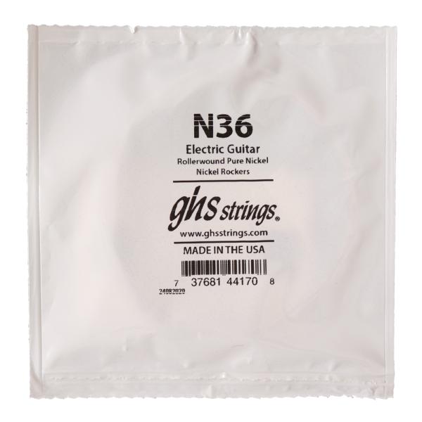 ジーエイチエス ガス エレキギター弦 バラ 1本 N36 ゲージ：036 Singles Nickel Rockers ROLLERWOUND ギター 弦 バラ売り GHS。  100％ニッケル仕様のラウンド弦をローラーで潰し、表面を楕円状...