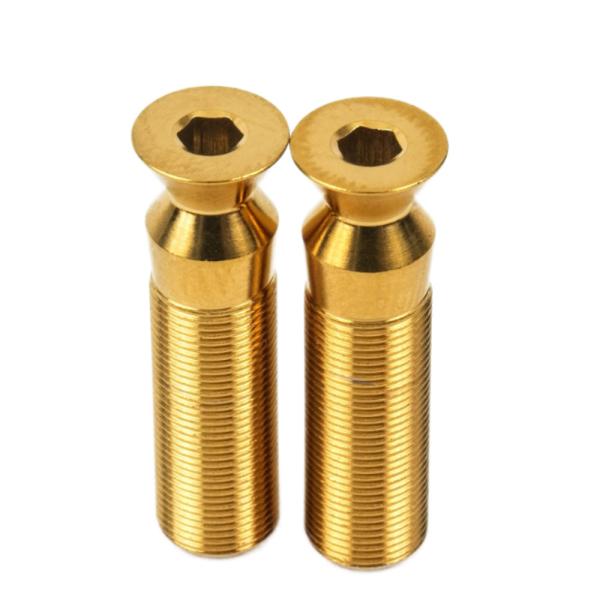 エフユートーン ギター ブリッジポスト Titanium Bridge Posts GOLD FU-Tone。※ギターパーツの取り扱いには、相応の技術と知識が必要になります。自己責任にて取り扱い可能な方のみ、ご検討下さい。取り付け時に起った...