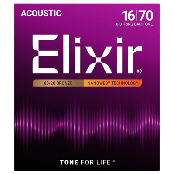 ELIXIR エリクサー 11308 NANOWEB 8-strings Baritone Acoustic 16-70 8弦 (3弦/4弦複弦) バリトンギター弦80/20ブロンズ NANOWEBコーティングは、バランスがよく、生き生きと...