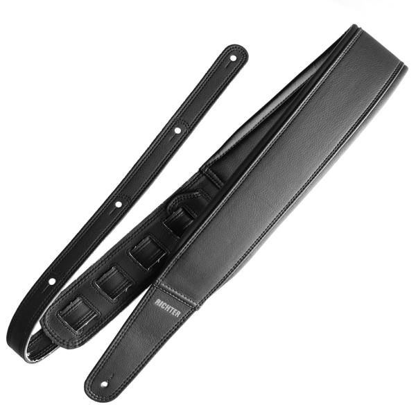 Richter Straps リヒターストラップ #1632 Springbreak I Vegan Black ギターストラップ使用しているヴィーガンレザーは、表面がポリウレタン100％、内部がポリエステル65％、綿35％です。長さの調整...