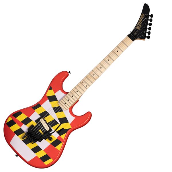 KRAMER クレイマー Baretta Custom Graphics Danger Zone Warning Tape on White Red エレキギターホワイト・レッドのボディーにバリケードテープが施されたダブルカッタウェイの名器...