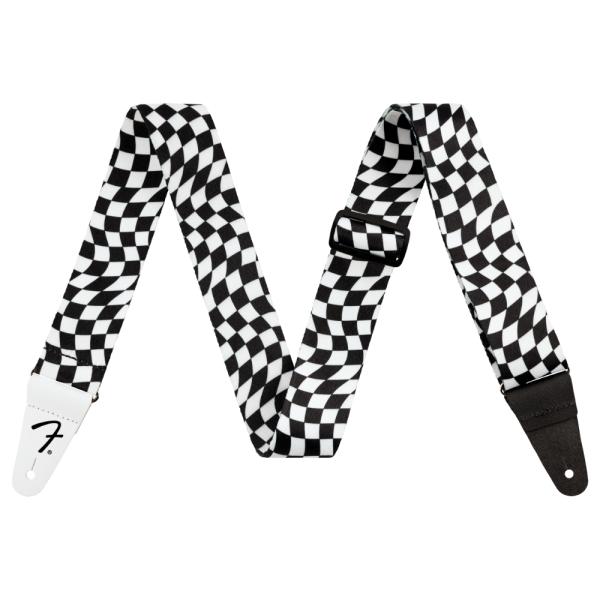 Fender フェンダー Wavy Checkerboard Polyester Strap Black White ポリエステル ギターストラップ  ユニークな波模様のチェッカーボードをあしらった、滑らかなポリエステル製のストラップです。...