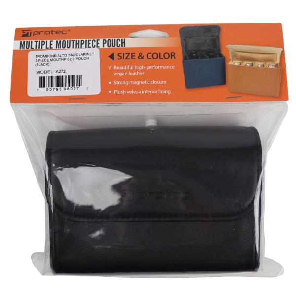 PROTEC プロテック A272 ブラック トロンボーン用マウスピースケース 1〜4本収納可能  美しく、高級感漂う Vegan Leather（合皮）。 内装裏地は、豪華なベルボア地。 開閉部はマグネット式で、しっかりとフィット。洗練さ...