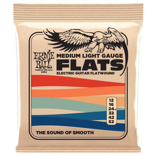 アーニーボール ギター弦 フラットワウンド ERNIE BALL 2582 Flatwound Stainless Steel 12-52 Medium Light ステンレススチール  ミディアムライト フラットワウンド エレキギター弦 ...